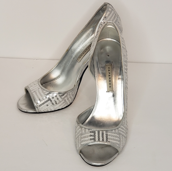 Caparros | Shoes | Caparros Emilie Silver White Sequined Heels 7m ...
